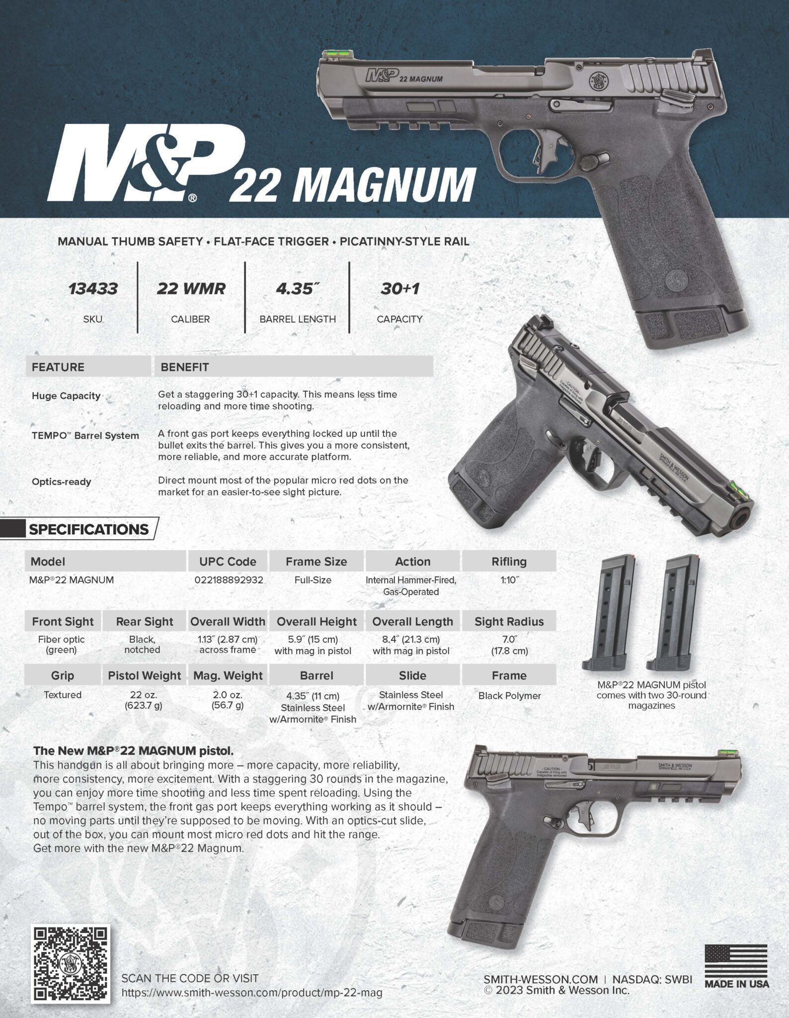 New Smith & Wesson M&P22 MAGNUM Chambered in .22 WMR